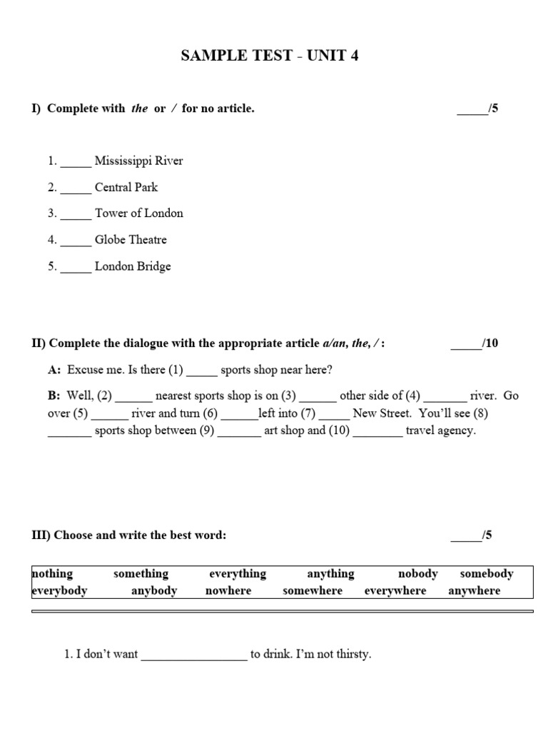 Project 3, Unit 4, Sample Test | PDF