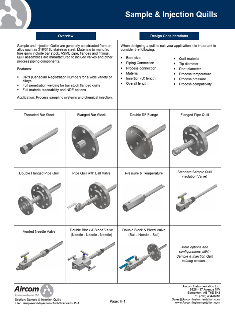 Sample and Injection Quill Catalog | PDF | Pipe (Fluid Conveyance) | Valve