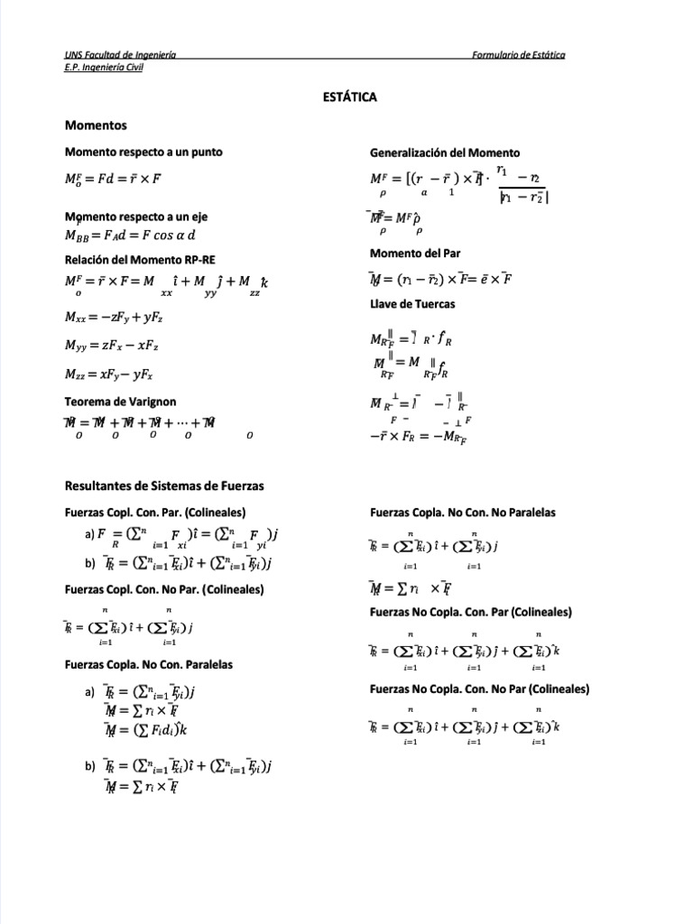 PDF Formulario Estatica - Compress | PDF | Science & Mathematics