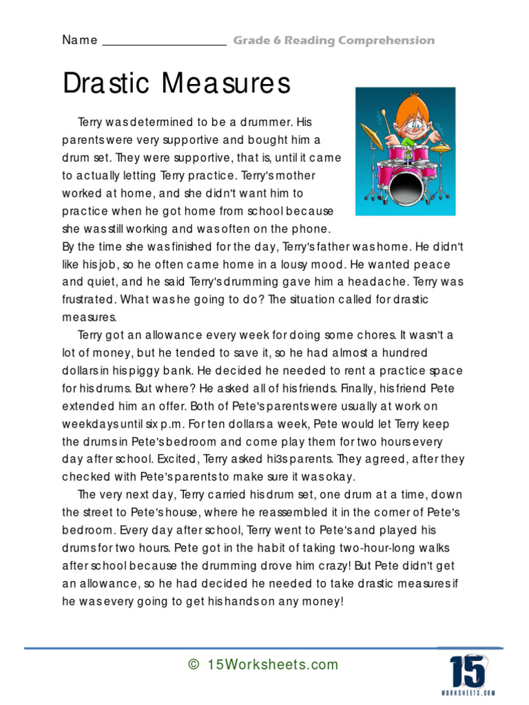 Drastic Measures: Grade 6 Reading Comprehension | PDF