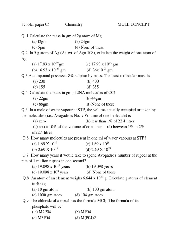 Mole Concept (Scholar Paper) | PDF | Mole (Unit) | Molecules