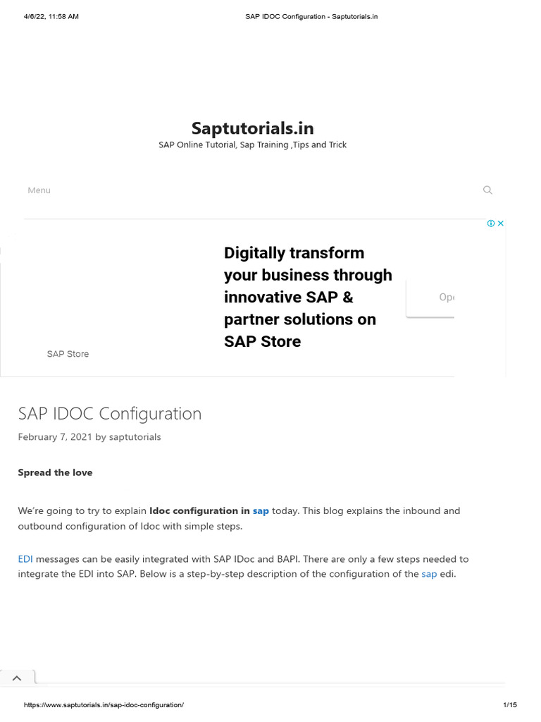 SAP IDOC Configuration - Saptutorials - in | PDF | Electronic Data Interchange | Software