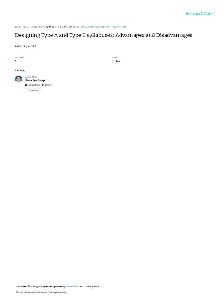 Designing Type A and Type B Syllabuses: Advantages and Disadvantages ...