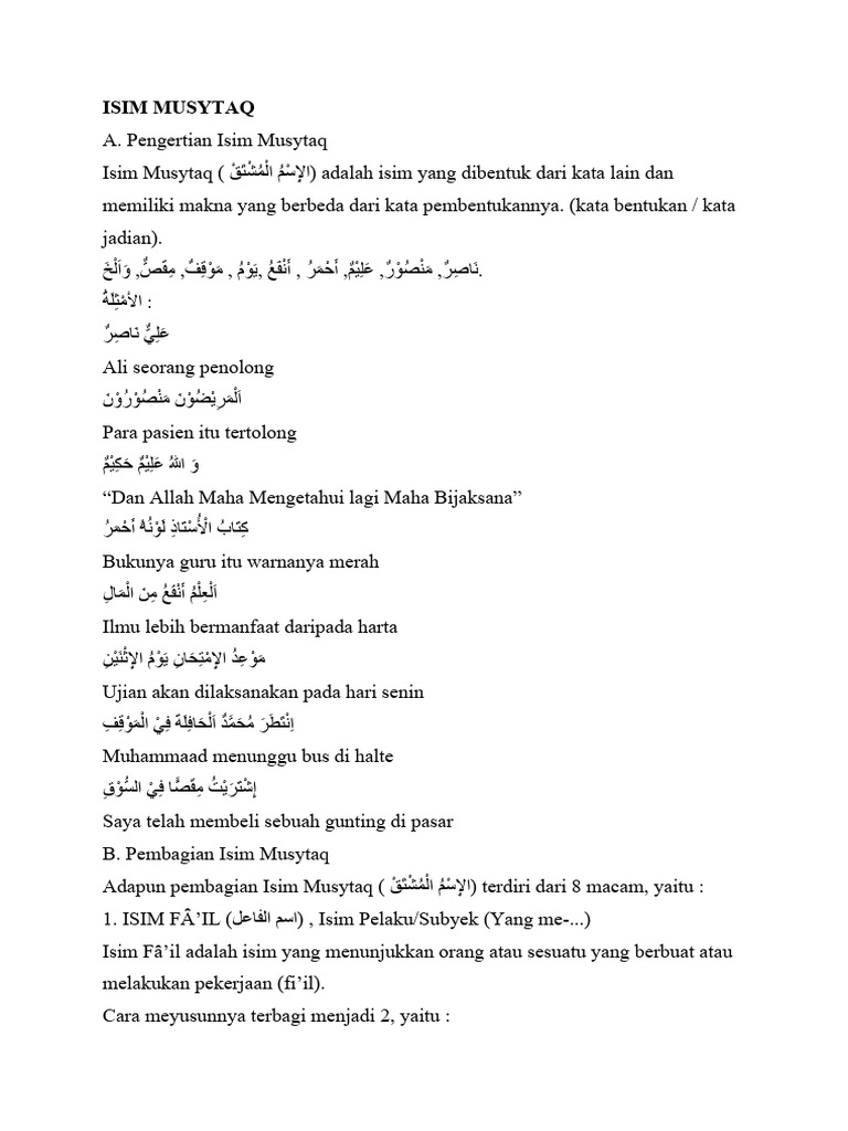 Isim Musytaq | PDF | Seni & Disiplin Bahasa | Kajian Bahasa Asing