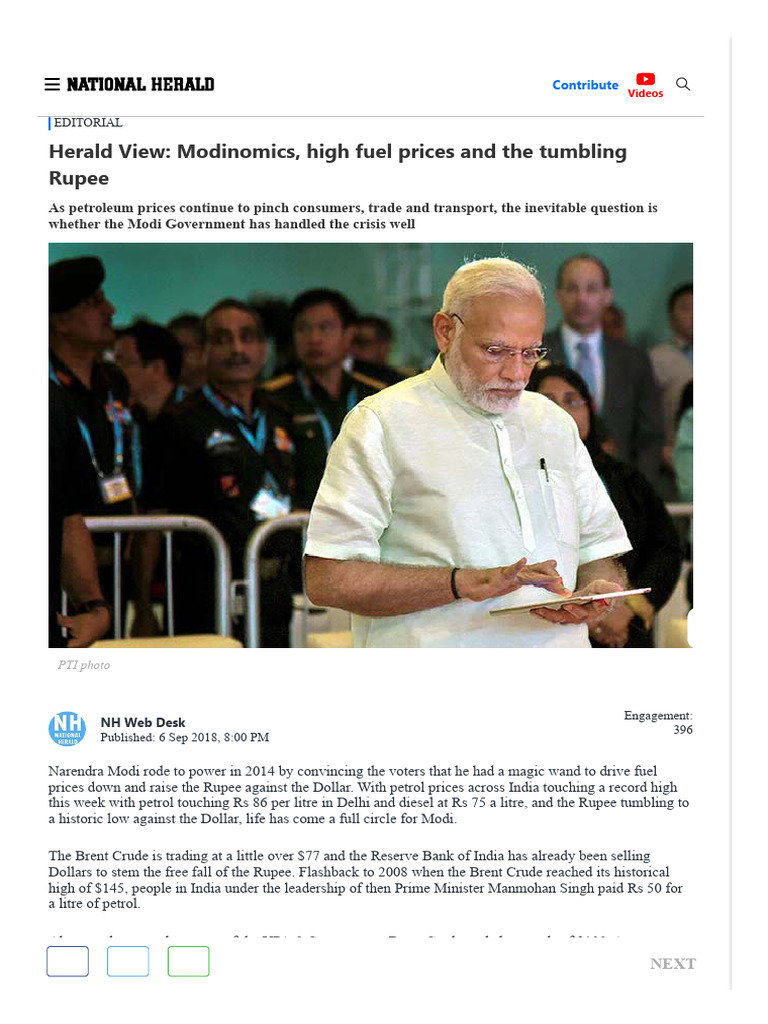 Herald View - Modinomics, High Fuel Prices and The Tumbling Rupee | PDF | Narendra Modi | Price ...