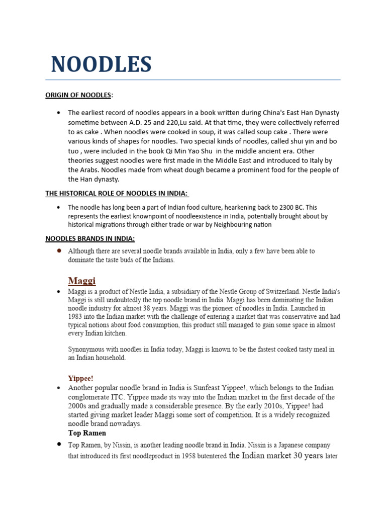 History and Market of Noodles in India | PDF | Wellness