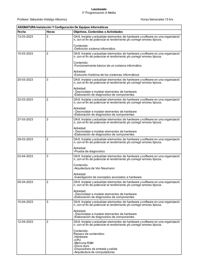 Leccionario - Instalació N Y Configuració N de Equipos Informá Ticos - 3° - Programacion A ...