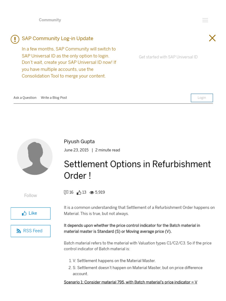 Settlement Options in Refurbishment Order ! _ SAP Blogs | PDF ...