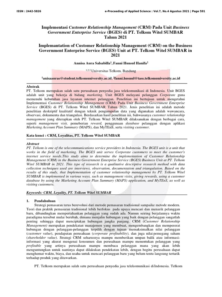 Implementasi Customer Relationship Management (CRM) Pada Unit Business ... Implementasi Customer Relationship Management (CRM) Pada Unit Business ...