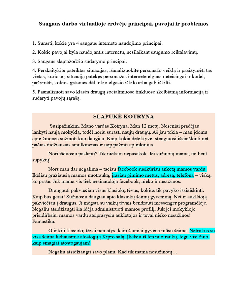 Saugaus Darbo Virtualioje Erdvėje Principai | PDF