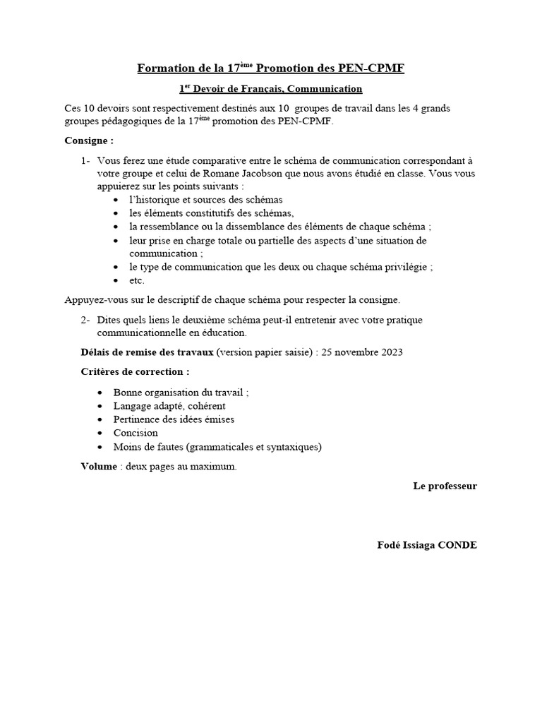 1er Devoir De Français Pdf