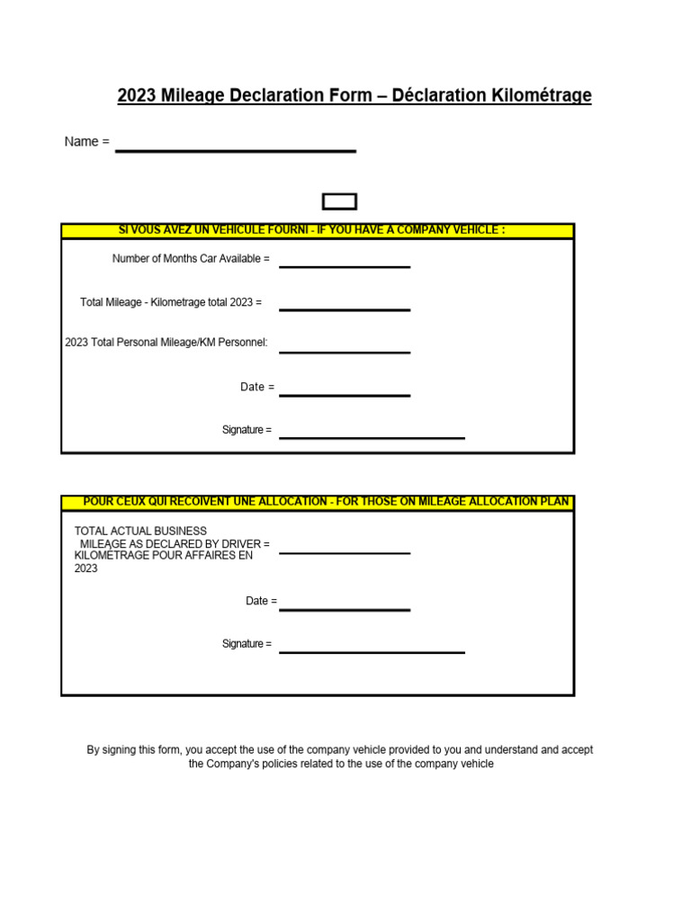2023 Déclaration Kilometrage - Mileage Declaration | PDF
