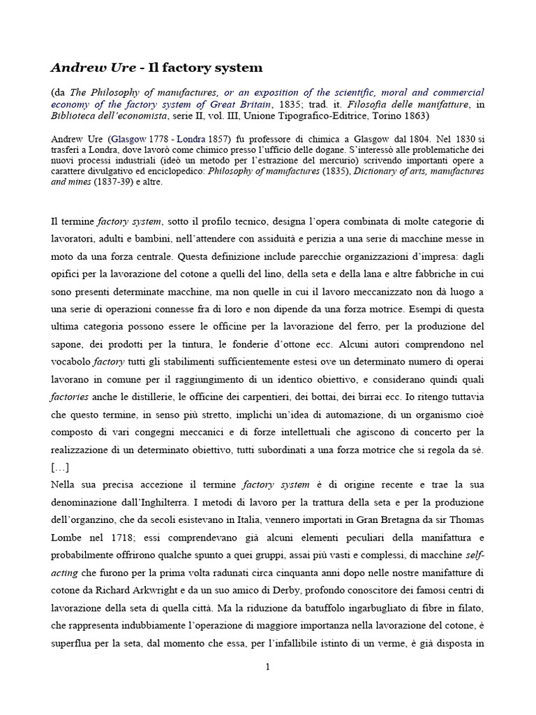 Ure - Il Factory System (1835) | PDF