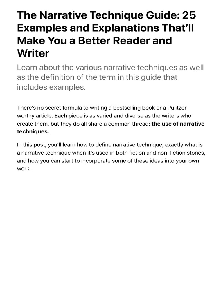 The Narrative Technique Guide | PDF