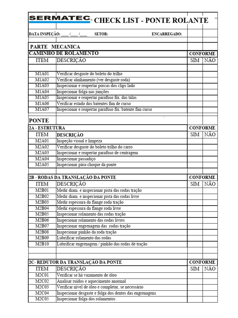 Check List Ponte Rolante | PDF