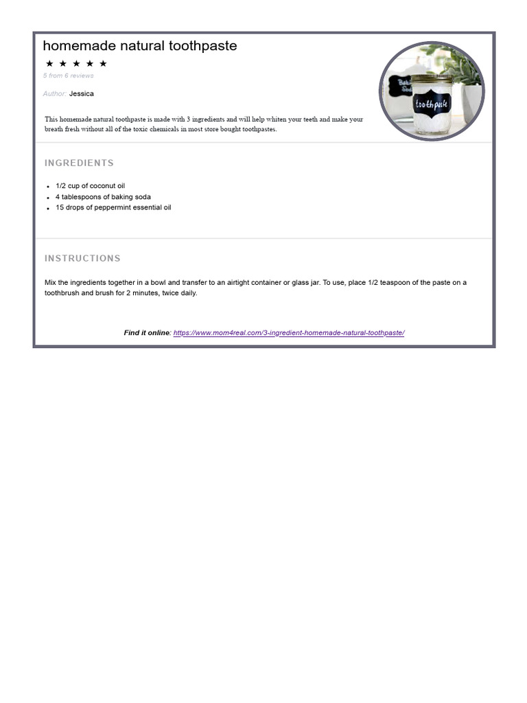 3 Ingredient Homemade Natural Toothpaste | PDF