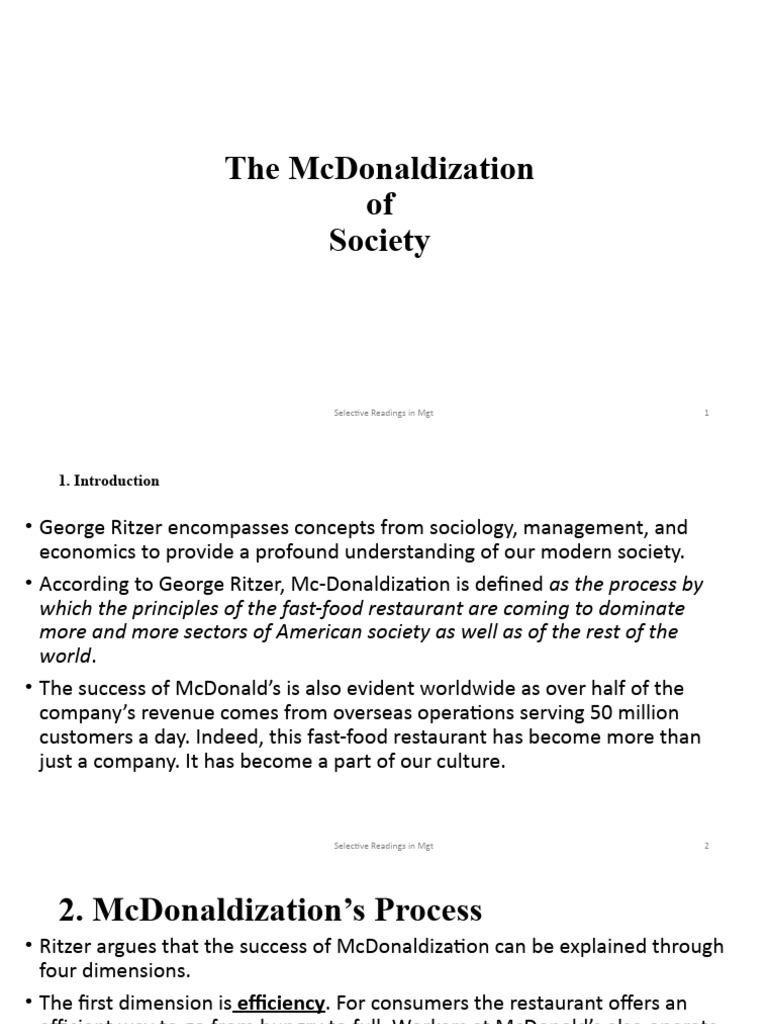 McDonaldization (2) | PDF | Bureaucracy | Mc Donald's