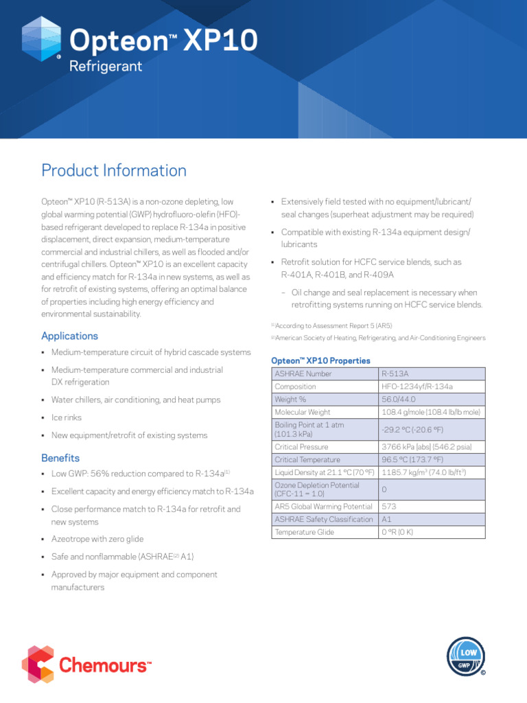 Opteon XP10 Prodinfo | PDF | Physical Quantities | Mechanical Engineering