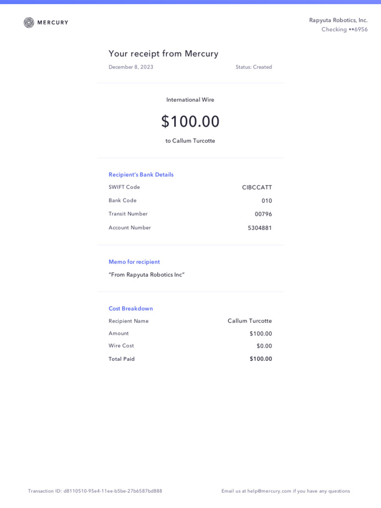 Mercury Wire Receipt 2023 12 08 d888 | PDF