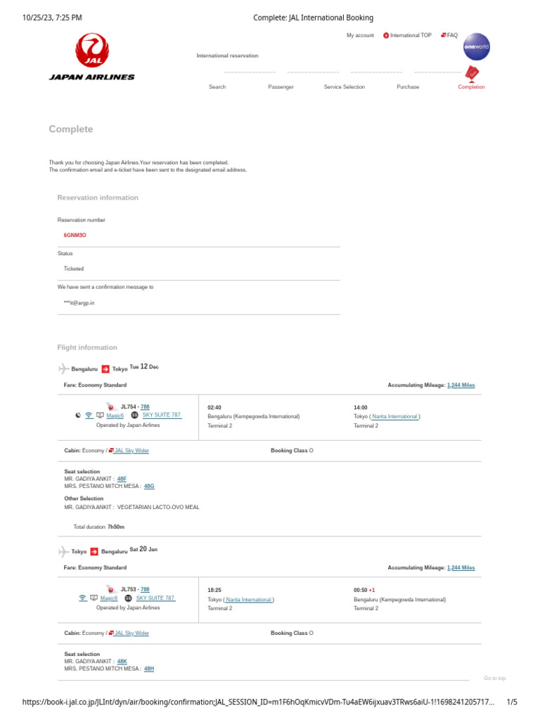 Flight Booking Receipt - BLR - NRT | PDF | Transport | Aviation