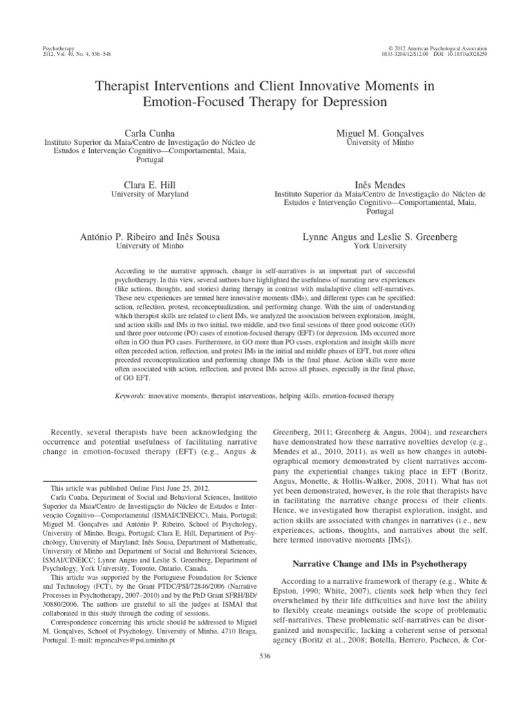 Therapist Interventions in Emotion-Focused Therapy - Cunha - Et - Al ...