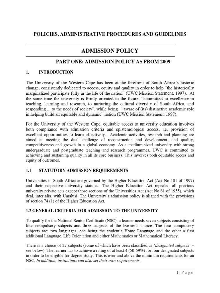 UWC Admission Policy Overview | PDF