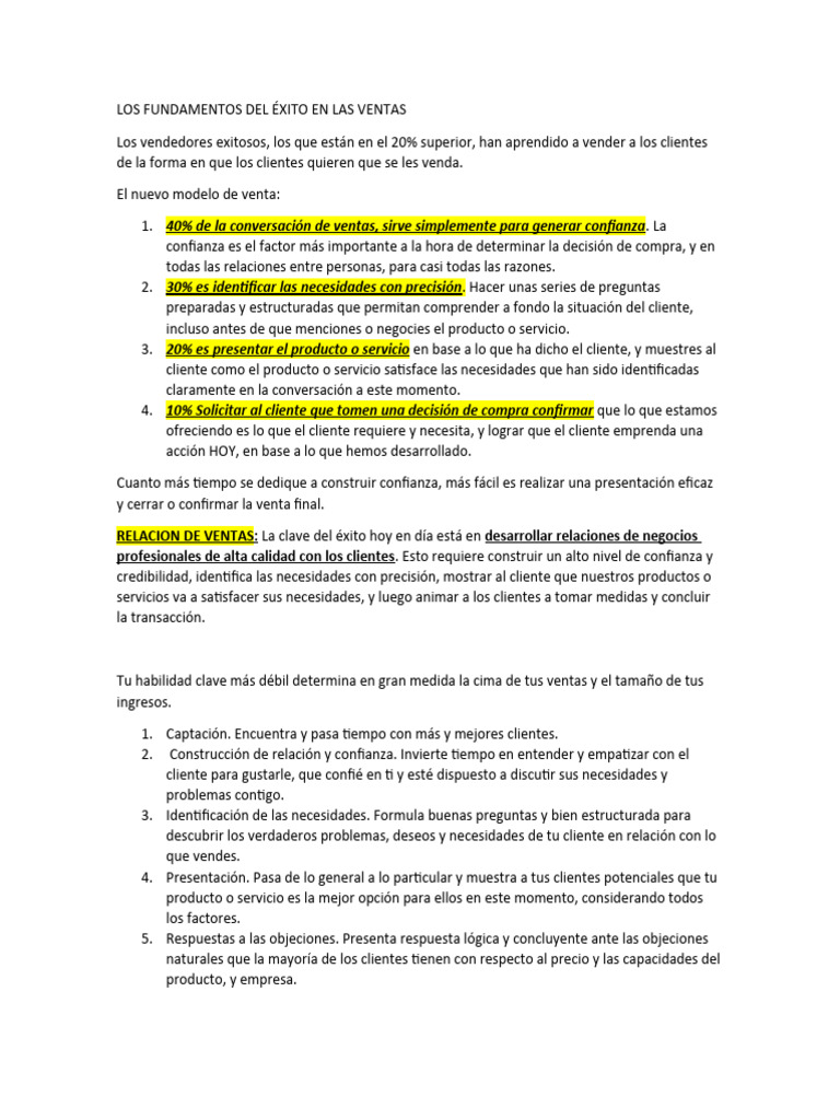 Los Fundamentos Del Éxito en Las Ventas | PDF | Cliente | Business