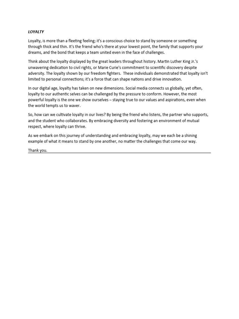 Speech On Loyalty | PDF