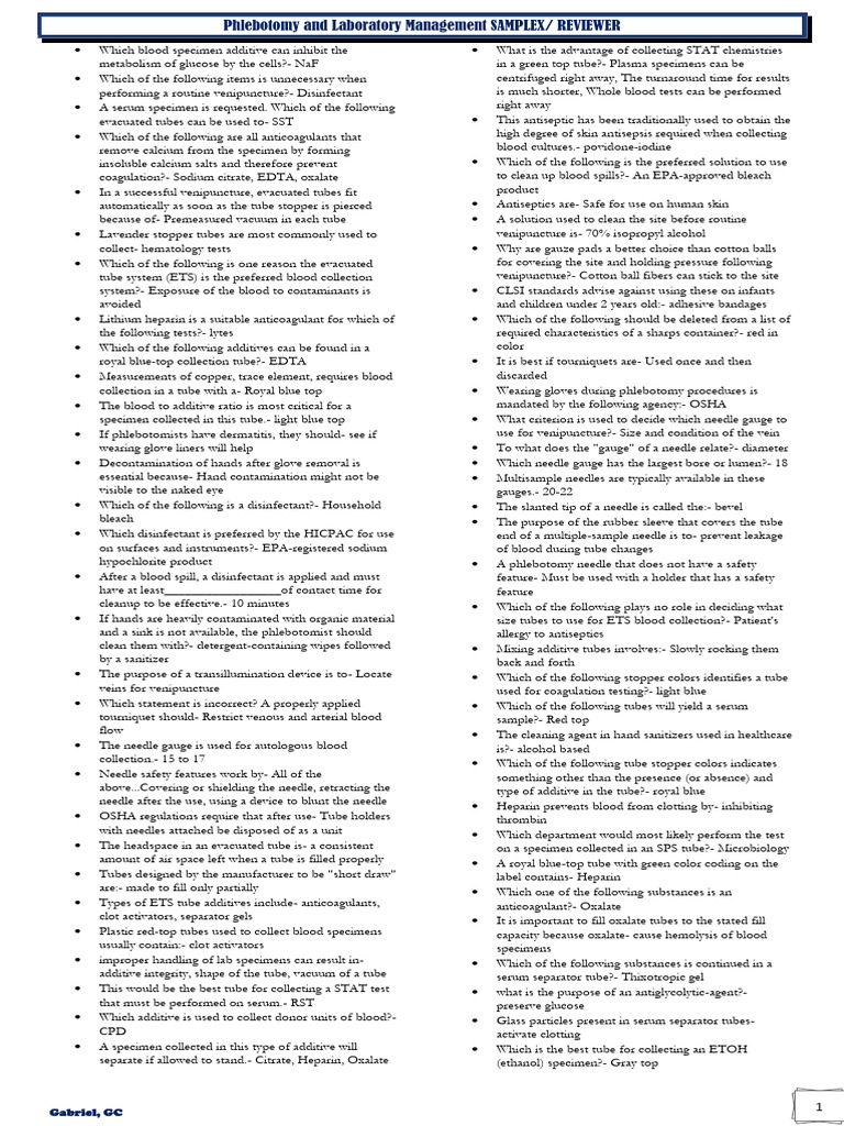 Phlebotomy&lab Man SAMPLEX | PDF | Science & Mathematics | Technology ...