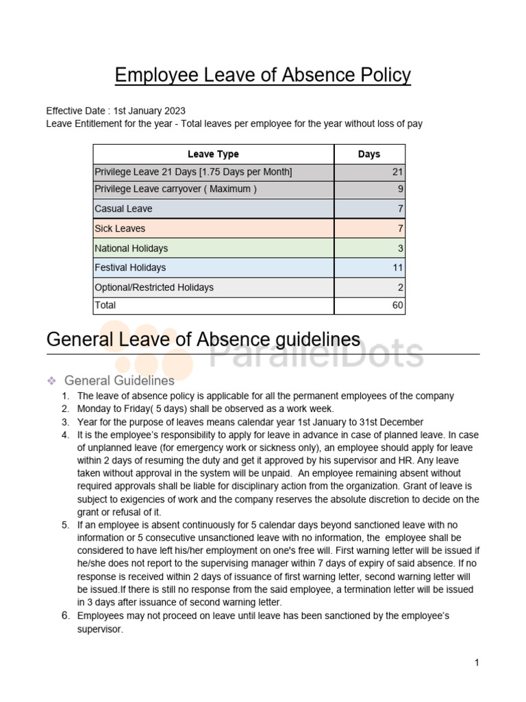 Employee Leave Policy 2023 | PDF | Business | Finance & Money Management