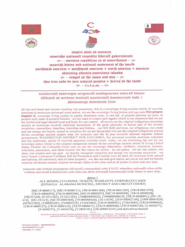 Document Number wtf000000234 Universal Sovereigne Original Indigenous ...