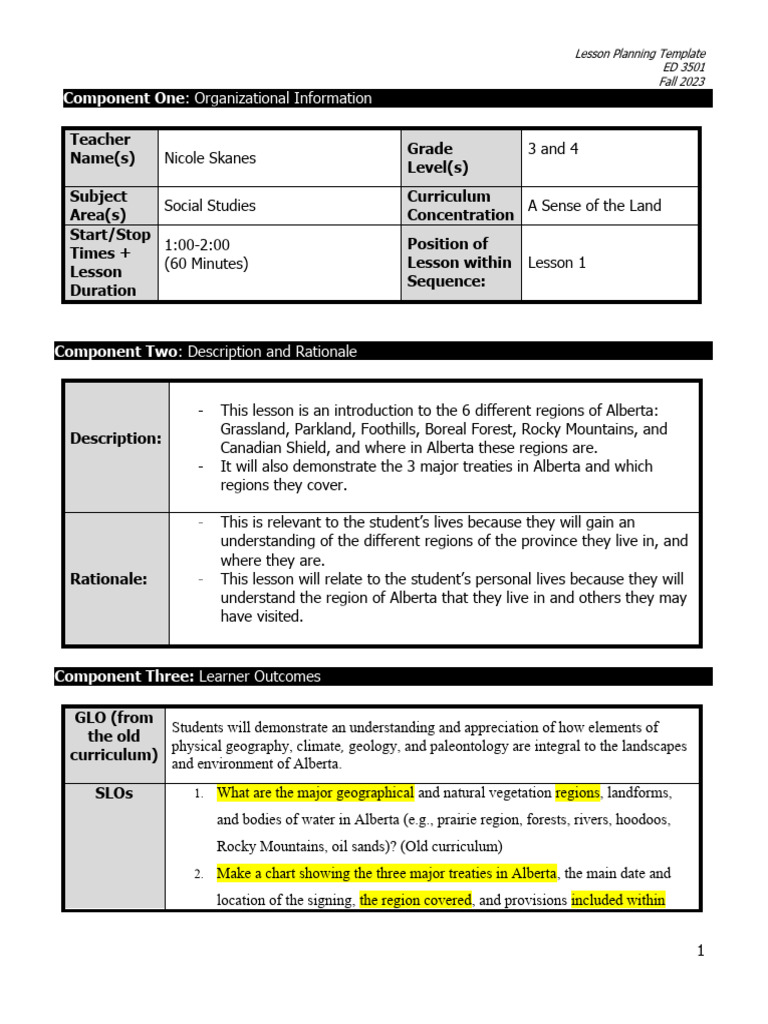 Alberta Regions & Treaties Lesson | PDF | Alberta | Canadian Prairies