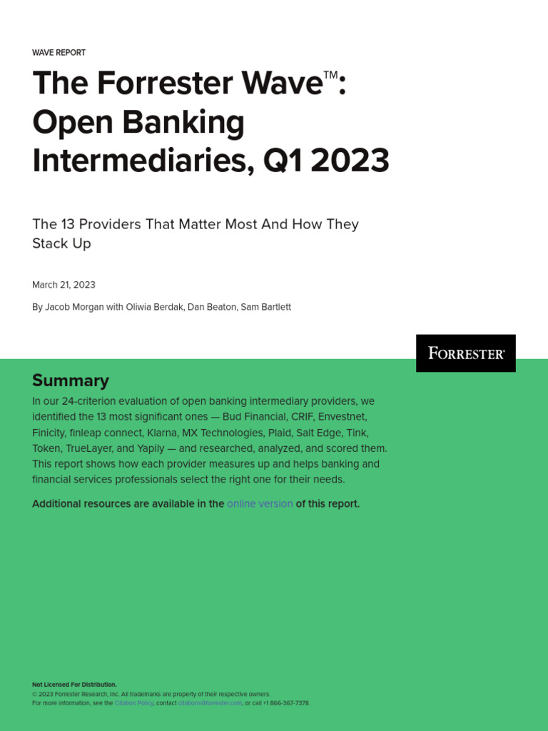 The Forrester Wave - Open Banking Intermediaries - Q1 2023 | PDF