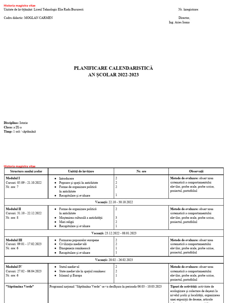 Planificare Cls Ix | PDF