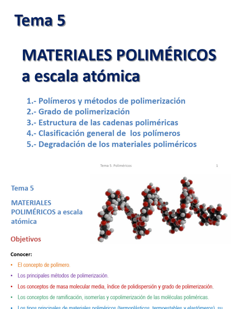 Bloque I Tema 5 Materiales Polimericos A Escala Atomica | PDF | Polímeros | El plastico