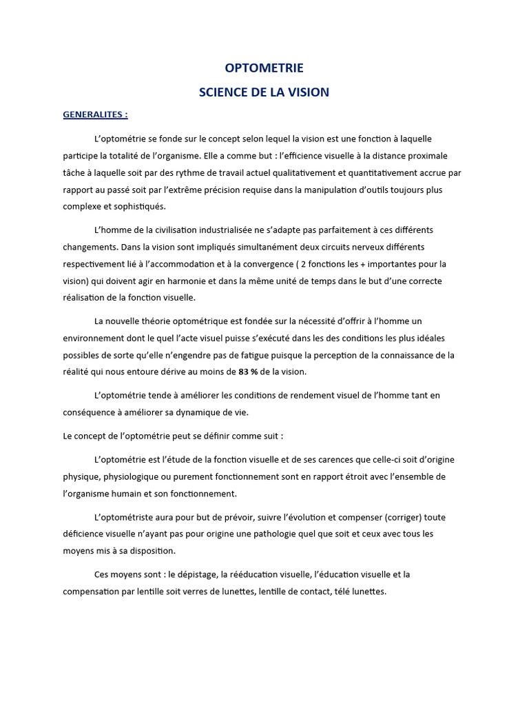 Optometrie Science de La Vision | PDF