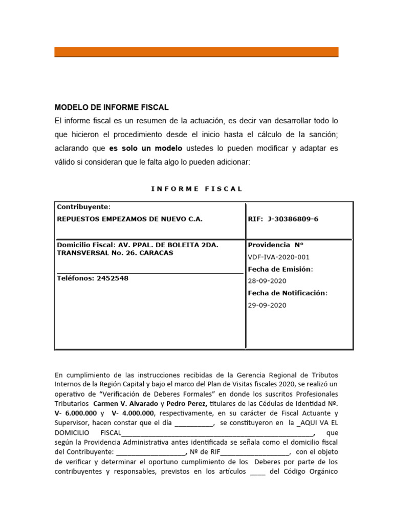 Modelo de Informe Fiscal | PDF | Factura | Impuestos