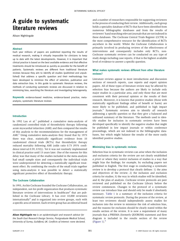 A guide to systematic literature reviews | PDF | Systematic Review | Meta Analysis