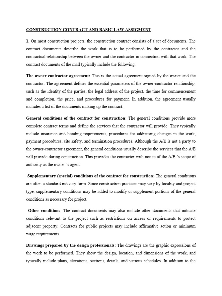 Construction Contract and Basic Law Assigment | PDF | Consideration | Tort