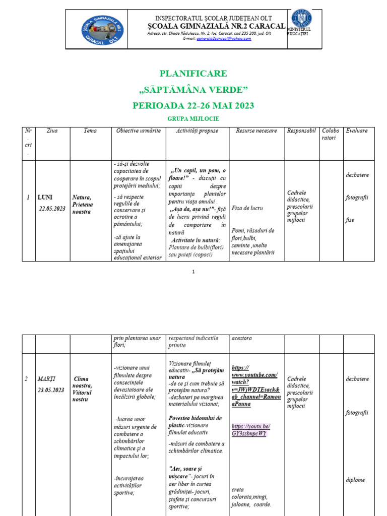 Saptamana Verde Scoala Gimnaziala NR.2 - 1 | PDF
