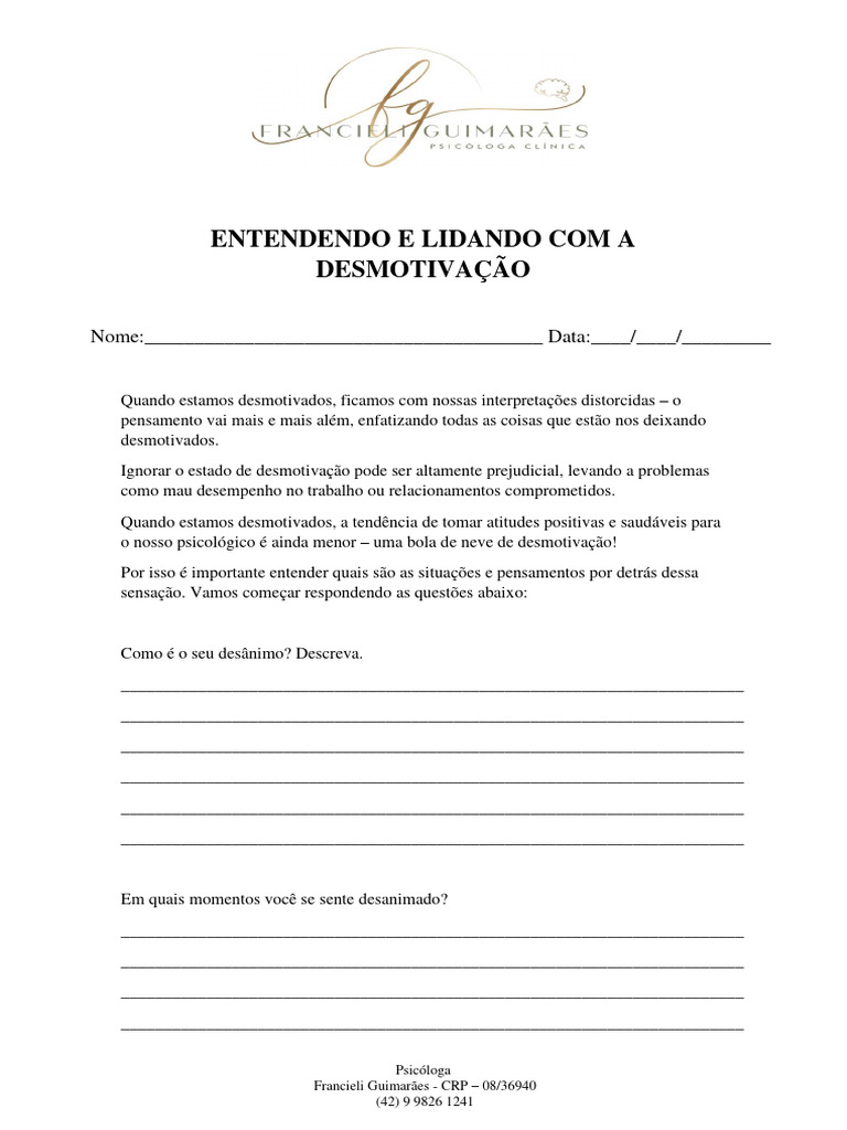Entendendo e Lidando Com A Desmotivação | PDF | Psicologia | Pensamento Entendendo e Lidando Com A Desmotivação | PDF | Psicologia | Pensamento