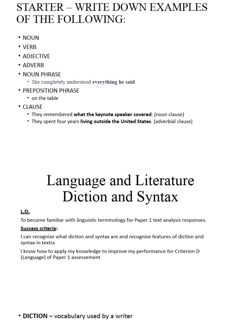 Language and Literature - Diction and Syntax | PDF
