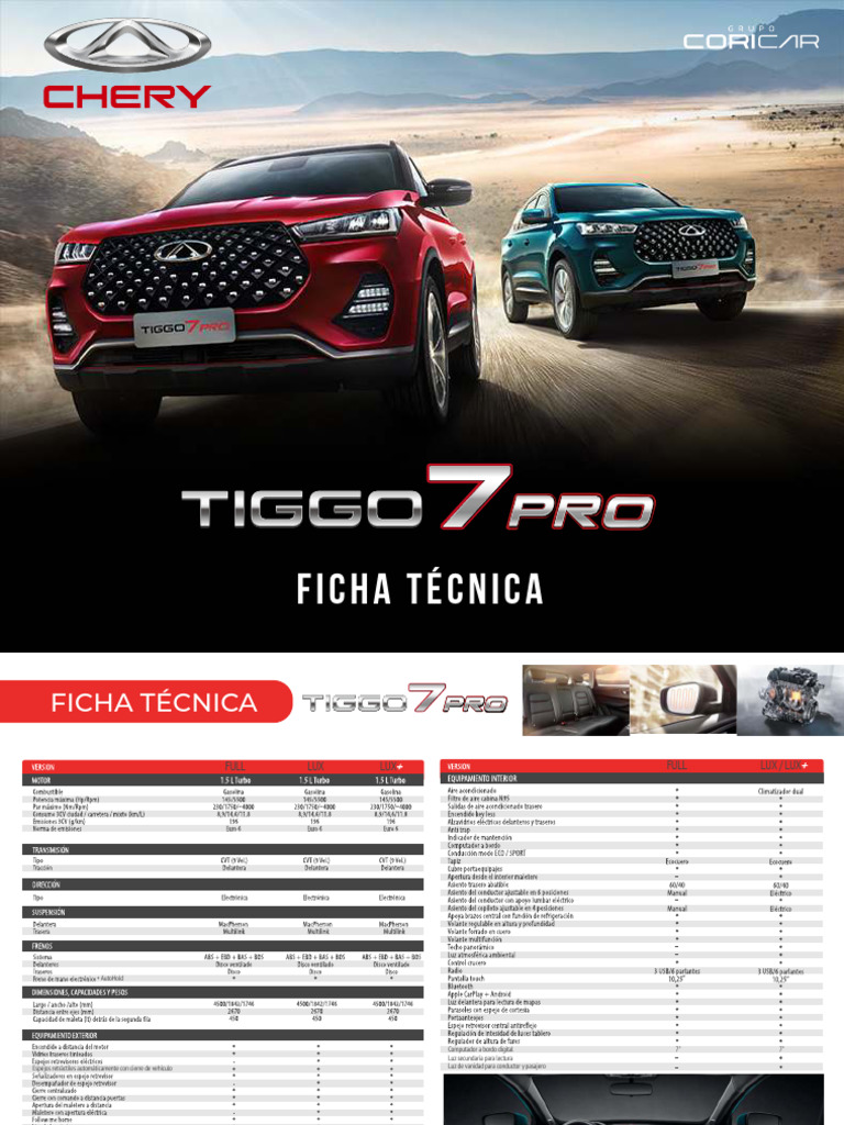 Ficha Técnica Chery Tiggo 7 Pro 2023 | PDF