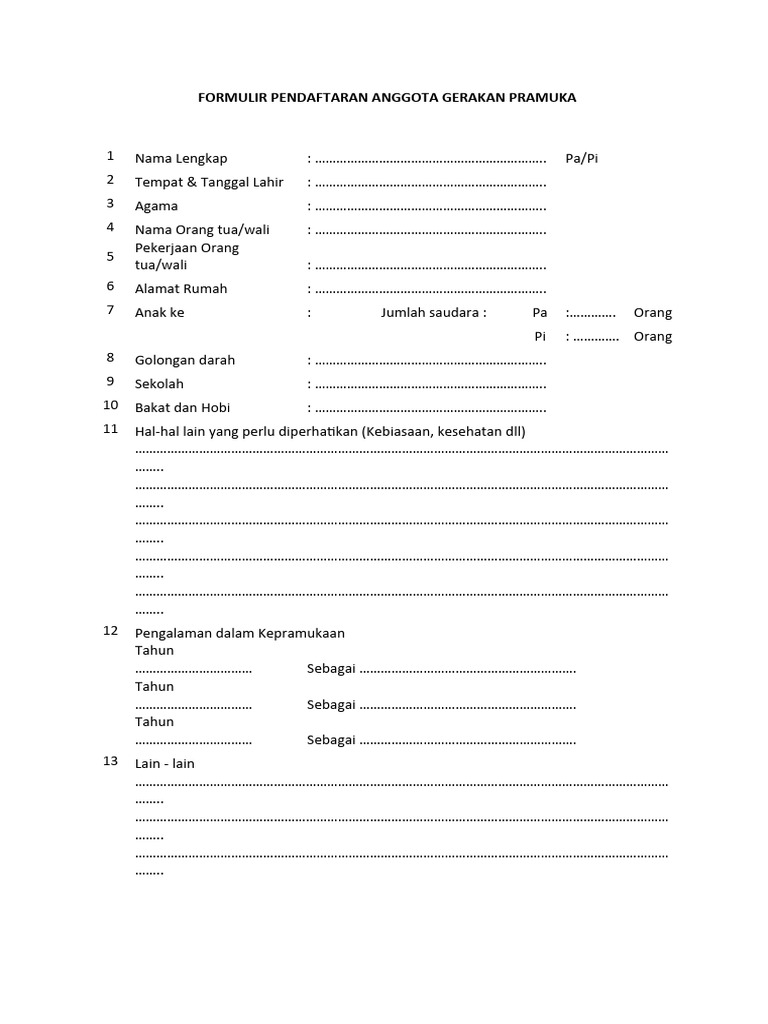 Form PENDAFTARAN Anggota | PDF