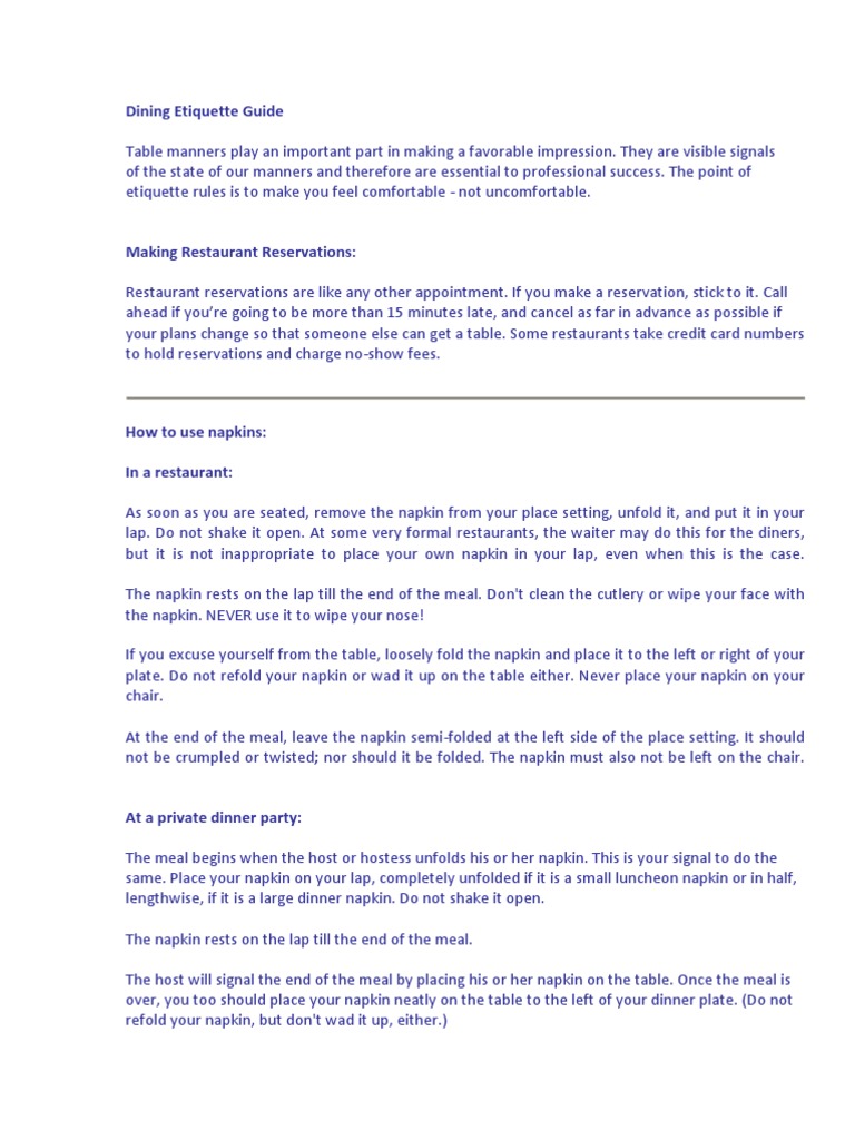 Dining Etiquette Guide | Download Free PDF | Sushi | Tableware
