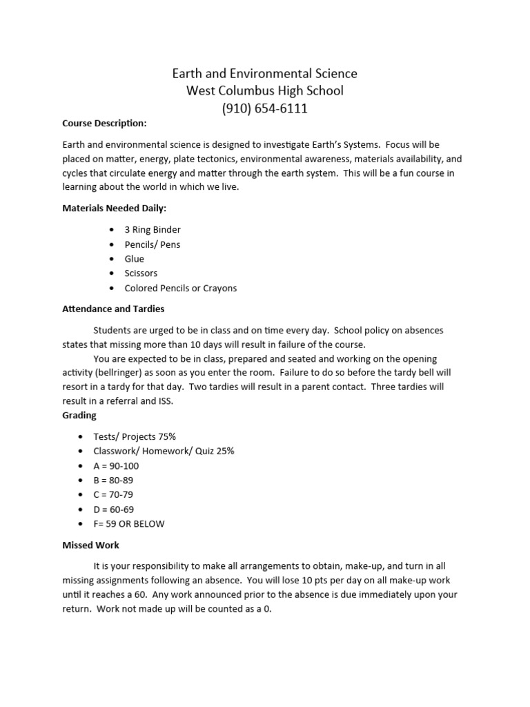 Earth & Environmental Science Syllabus | PDF