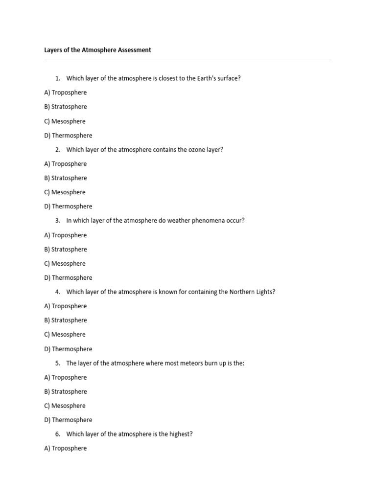 Layers of The Atmosphere Assessment | PDF