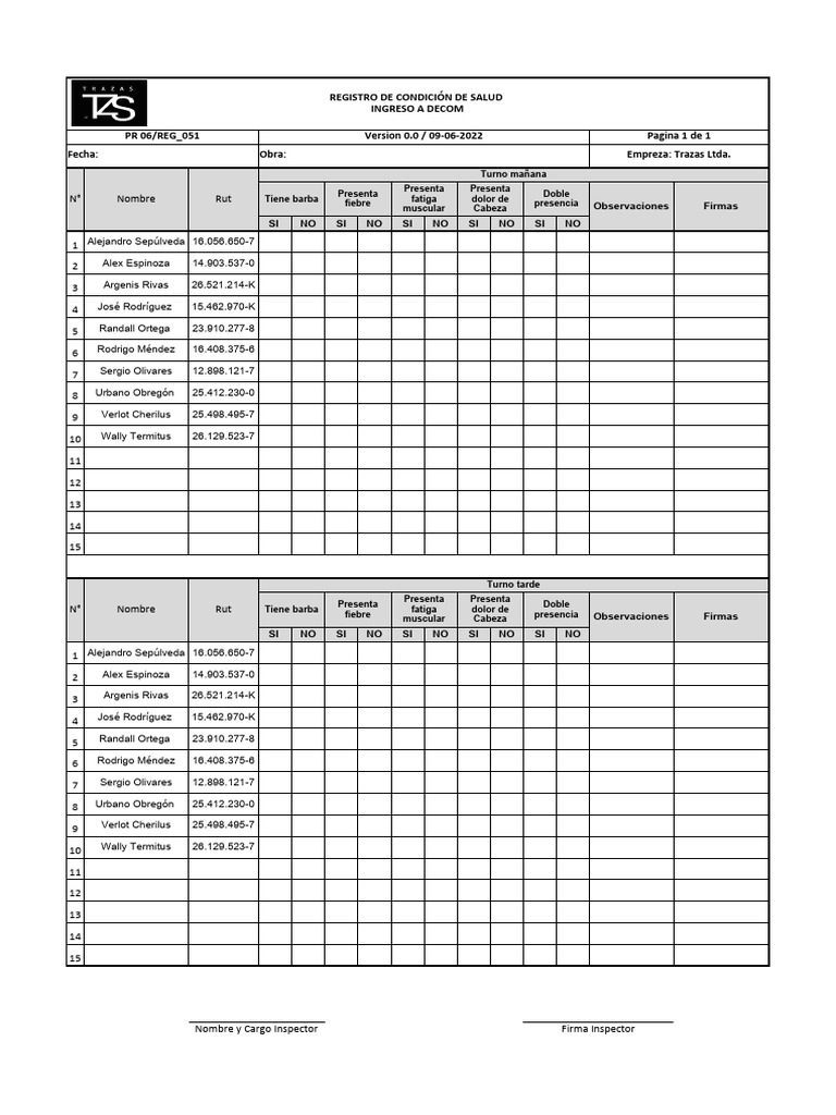 REG - 51 Registro Condición Salud Ingreso MCA | PDF