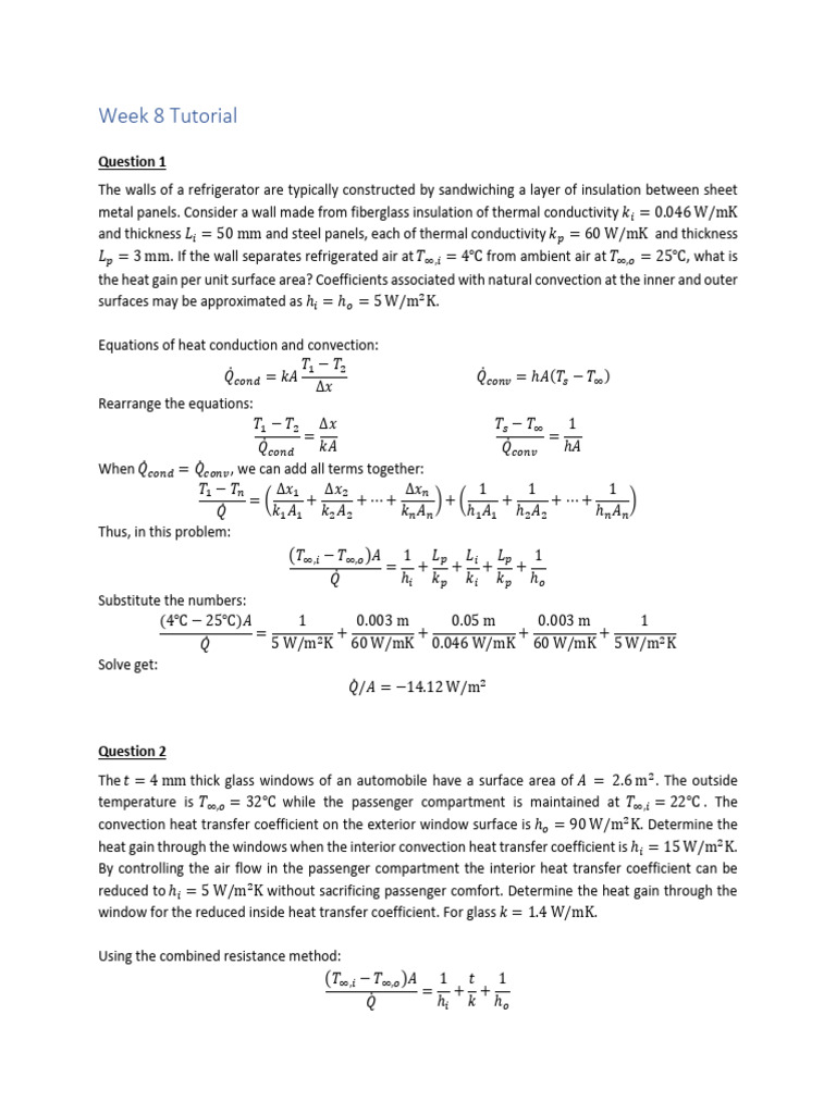 Week 8 Tutorial Solution | PDF | Heat Transfer | Thermal Insulation