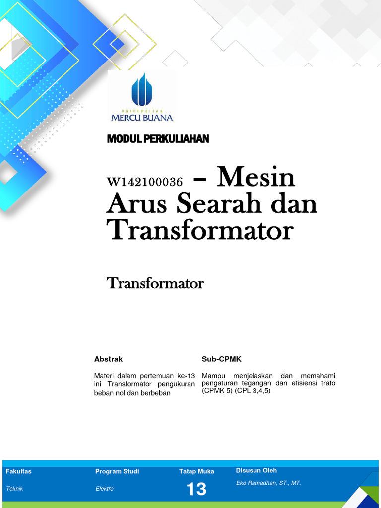 Modul 13 - Mesin Arus Searah Dan Transformator - 2021 | PDF